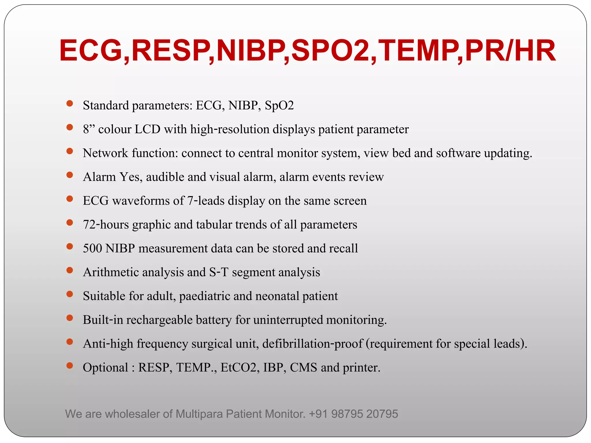 8 inch Multipara patient monitor full Information | PPTX