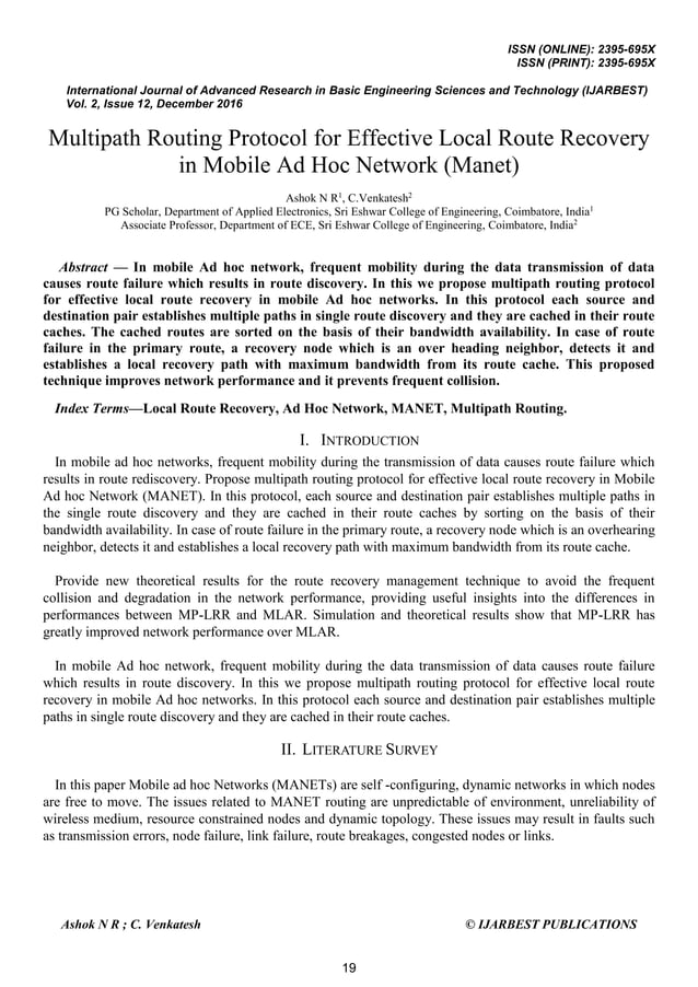 Multipath routing protocol for effective local route recovery | PDF
