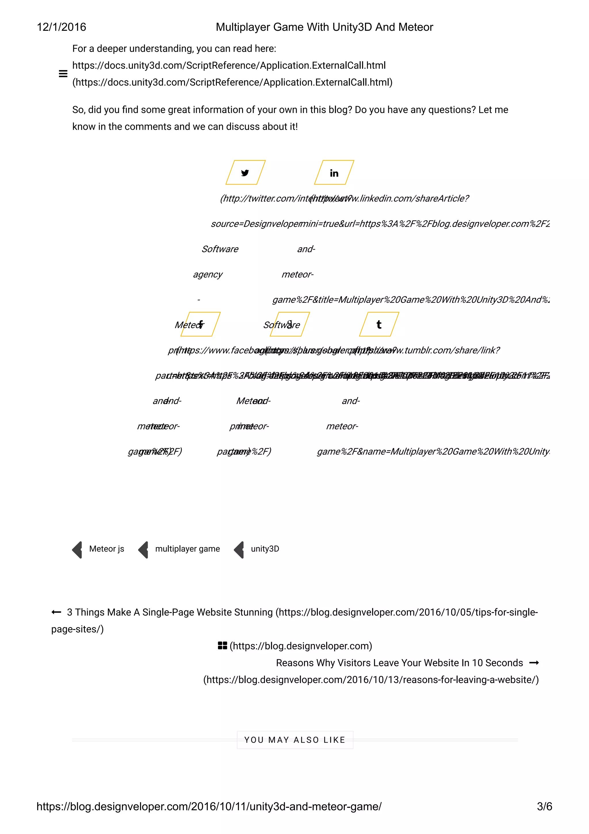 Multiplayer game with unity3 d and meteor | PDF