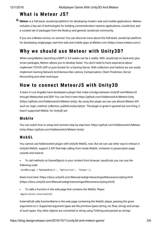 Multiplayer game with unity3 d and meteor | PDF
