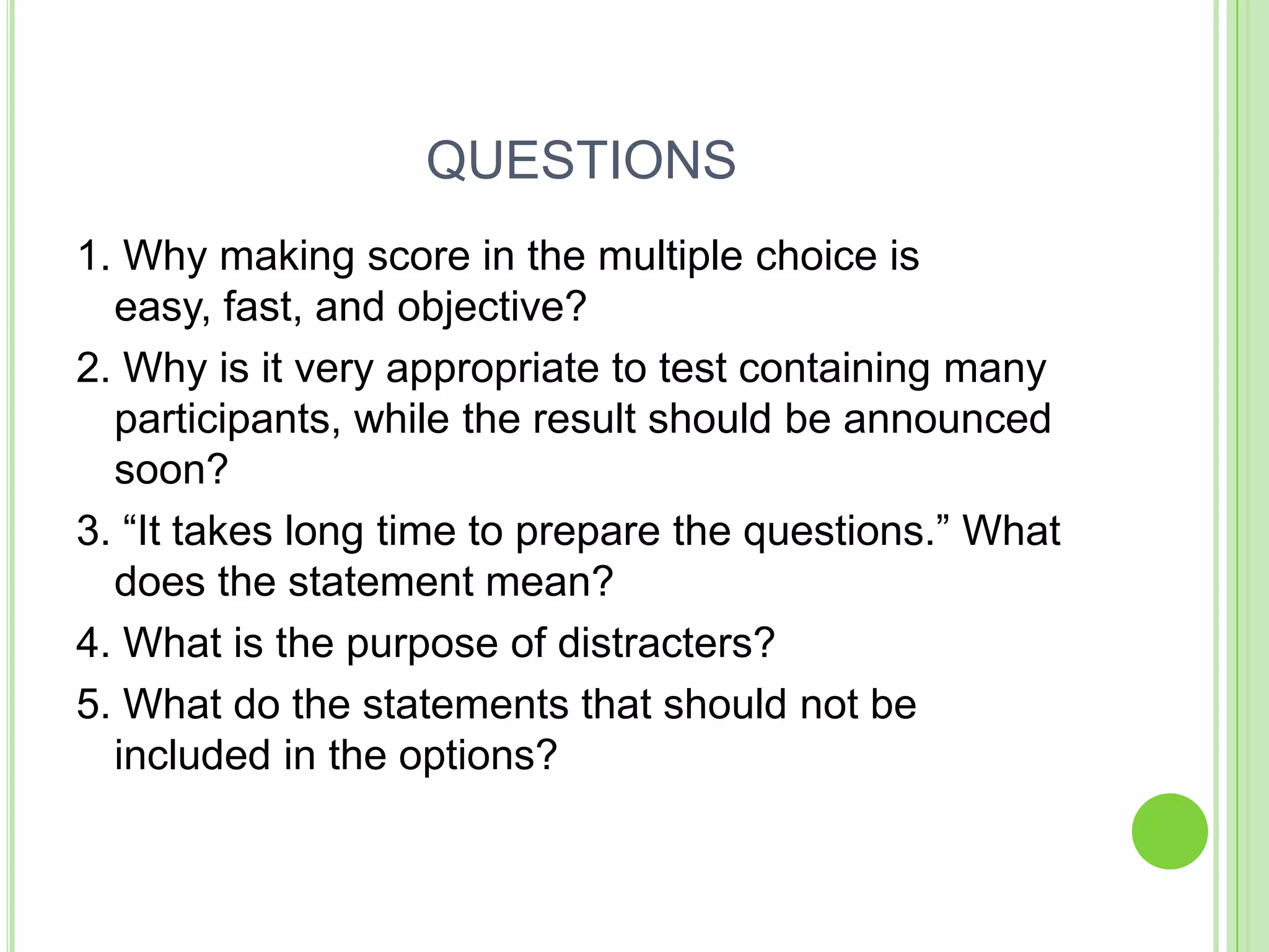 Multiple choice items | PPT