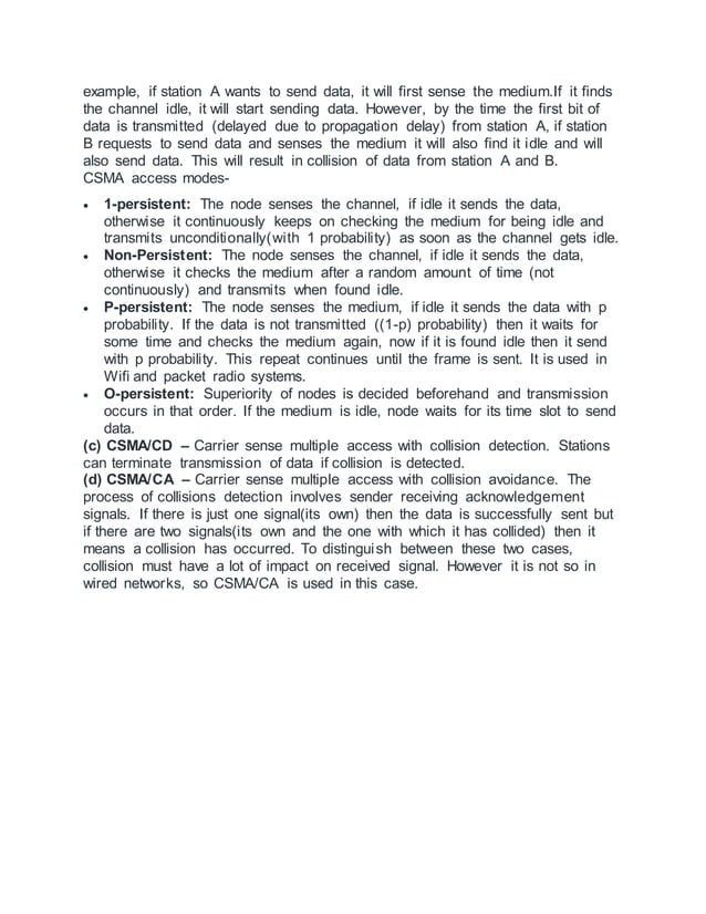 Multiple access protocol | DOCX | Computer Networking | Computing