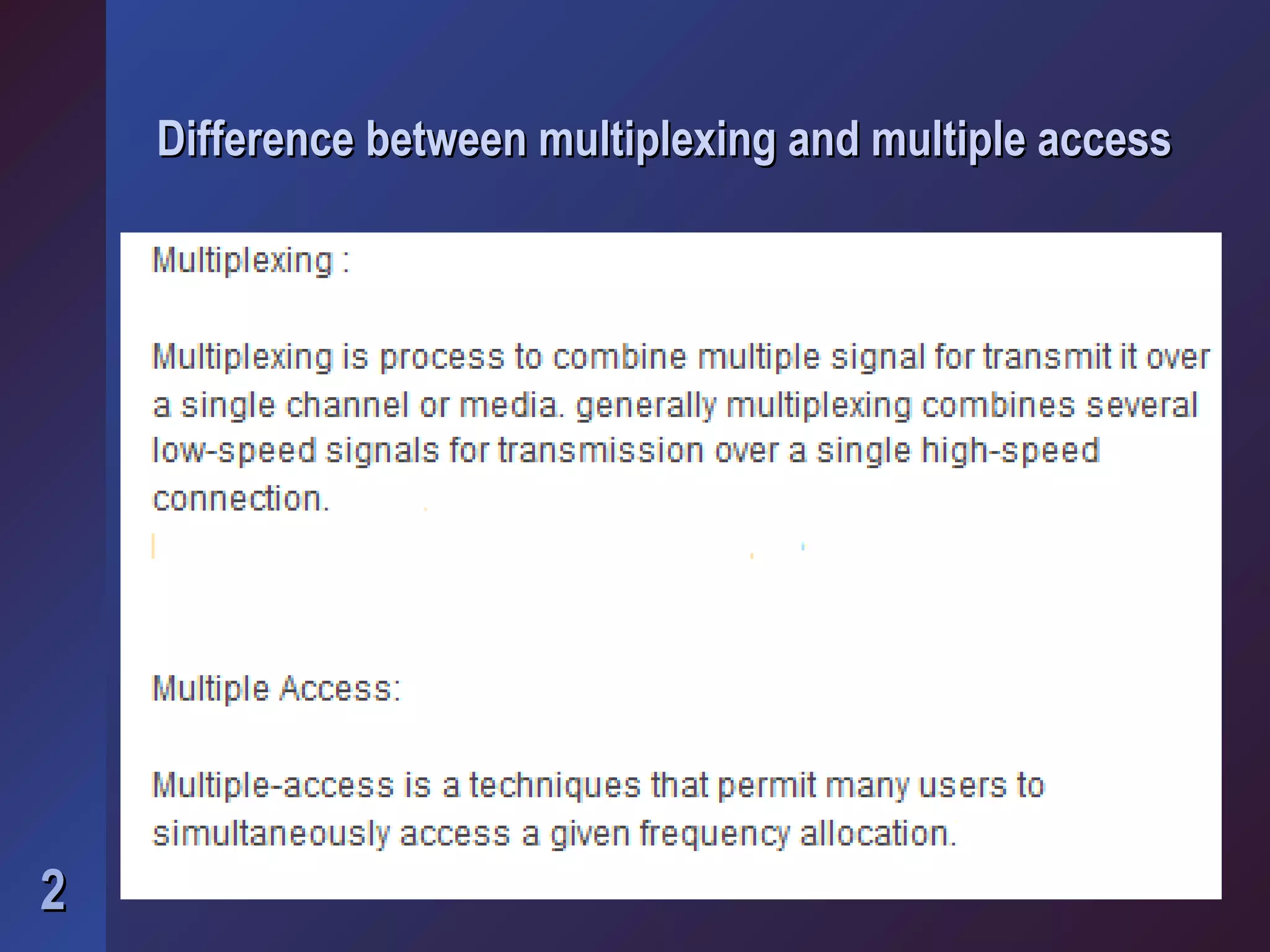 Multiple acces techniques | PPT | Digital Audio | Computer Software and Applications