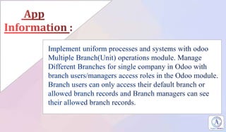 Multiple Branch operation Management Odoo App | PPTX | Computer Software and Applications ...