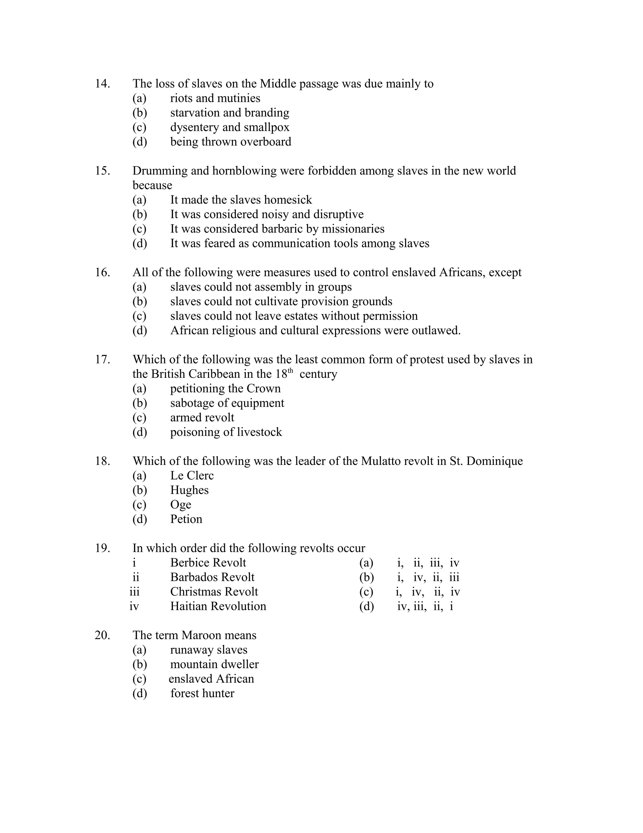 CAPE HISTORY Unit One Multiple choice indigenous societies | DOC