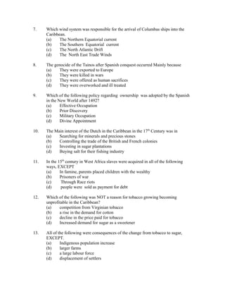 CAPE HISTORY Unit One Multiple choice indigenous societies | DOC