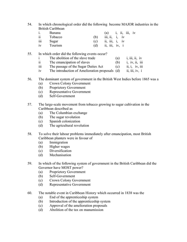 CAPE HISTORY Unit One Multiple choice indigenous societies
