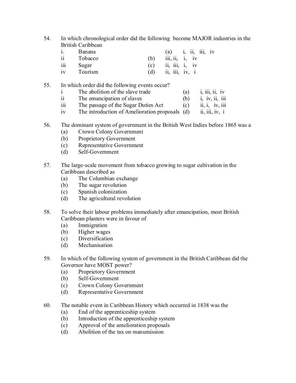CAPE HISTORY Unit One Multiple choice indigenous societies
