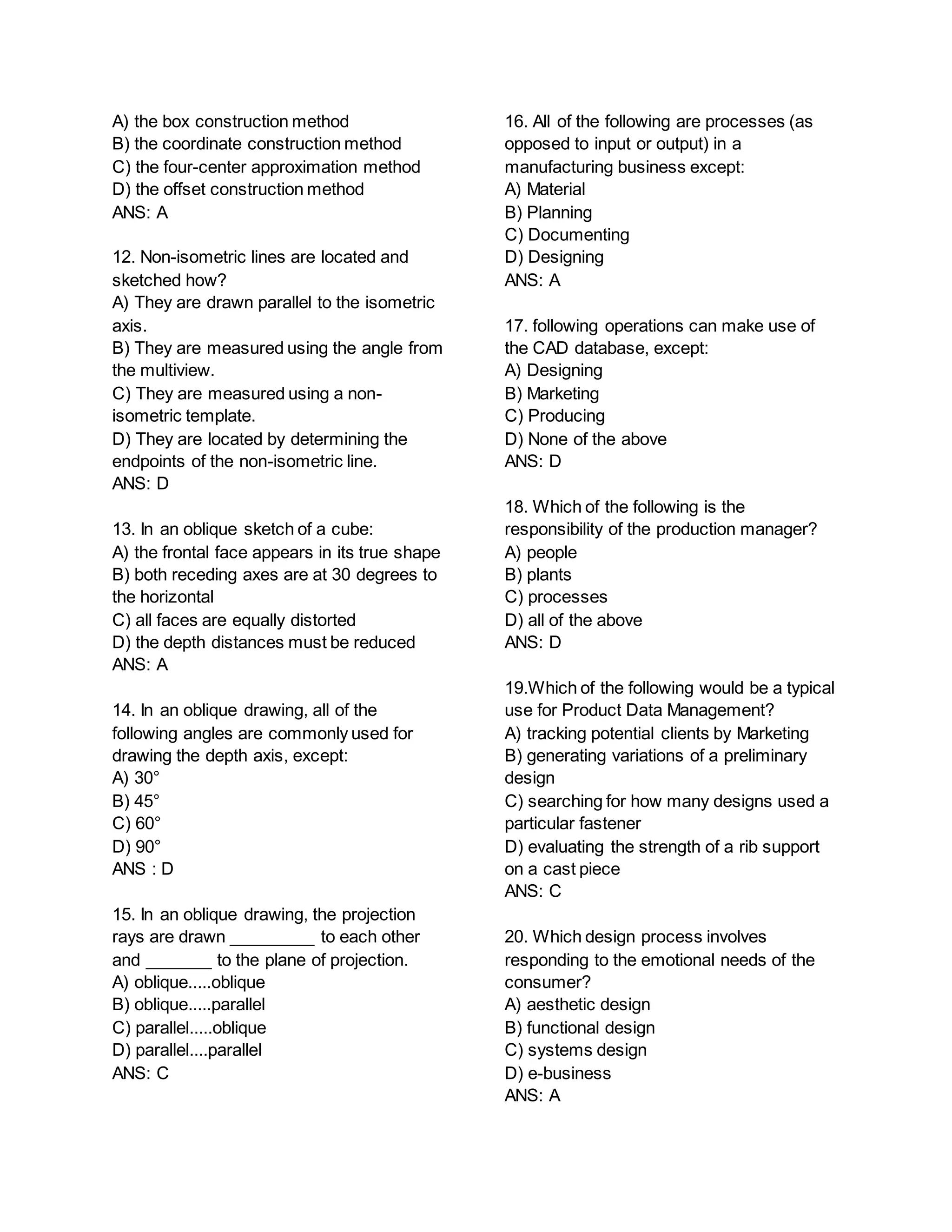 Multiple choice questions on engineering drwaing | DOCX