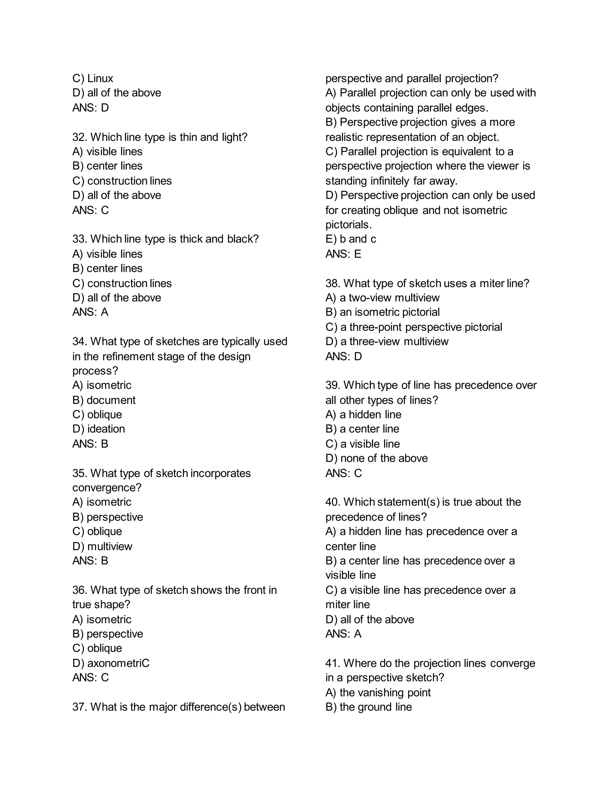 Multiple choice questions on engineering drwaing | DOCX