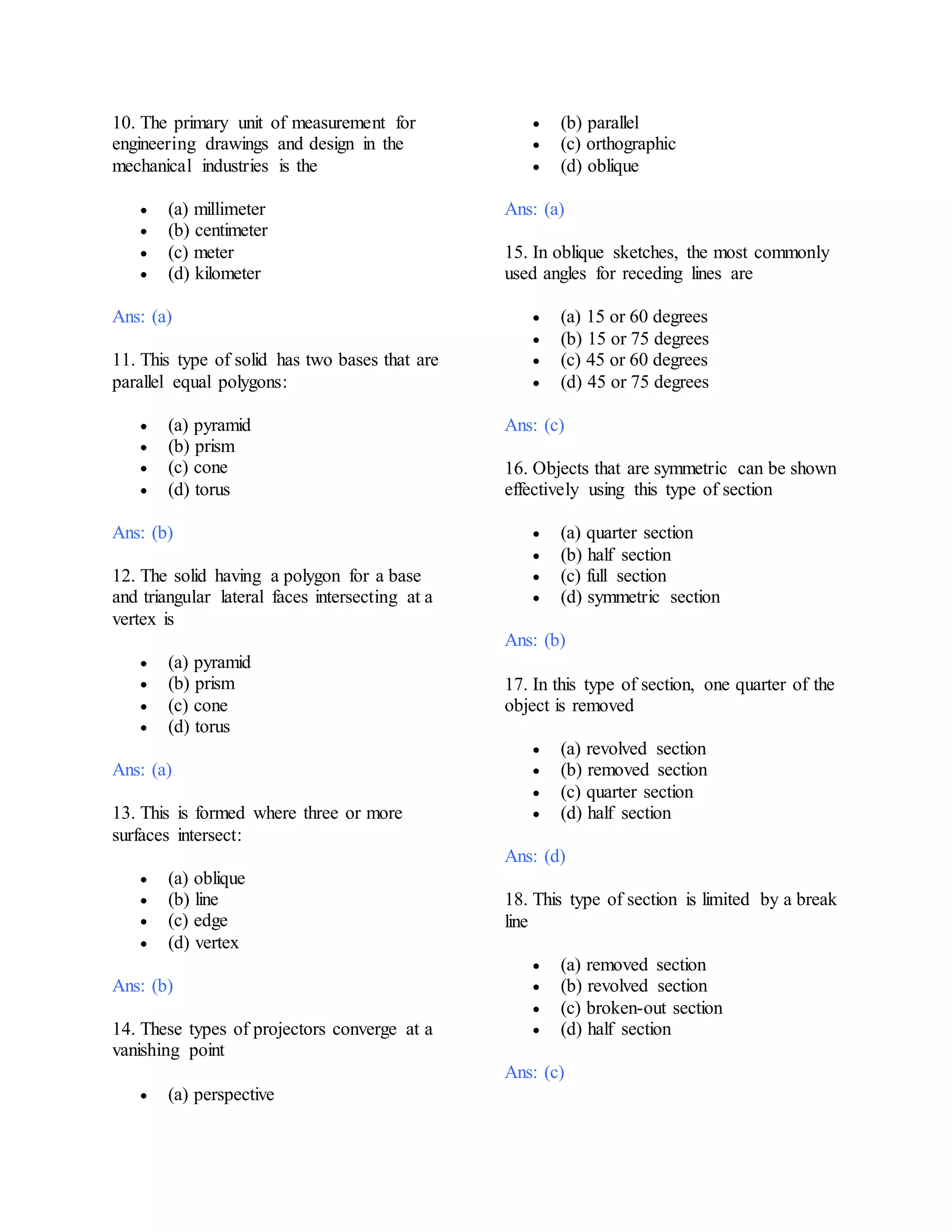 Multiple choice questions on engineering drwaing | DOCX