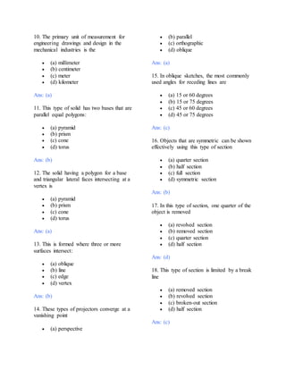 Multiple choice questions on engineering drwaing | DOCX
