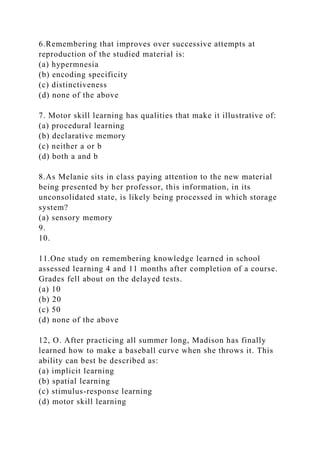 Multiple Choice Questions (Enter your answers on the enclosed an.docx