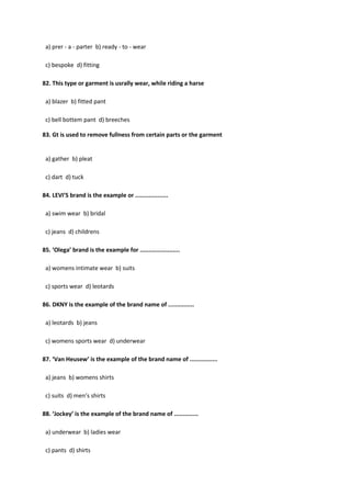 Multiple choice questions for fashion designing | PDF