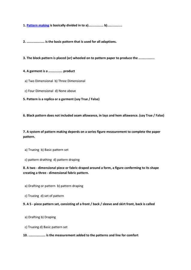 Multiple choice questions for fashion designing | PDF | Needlework ...