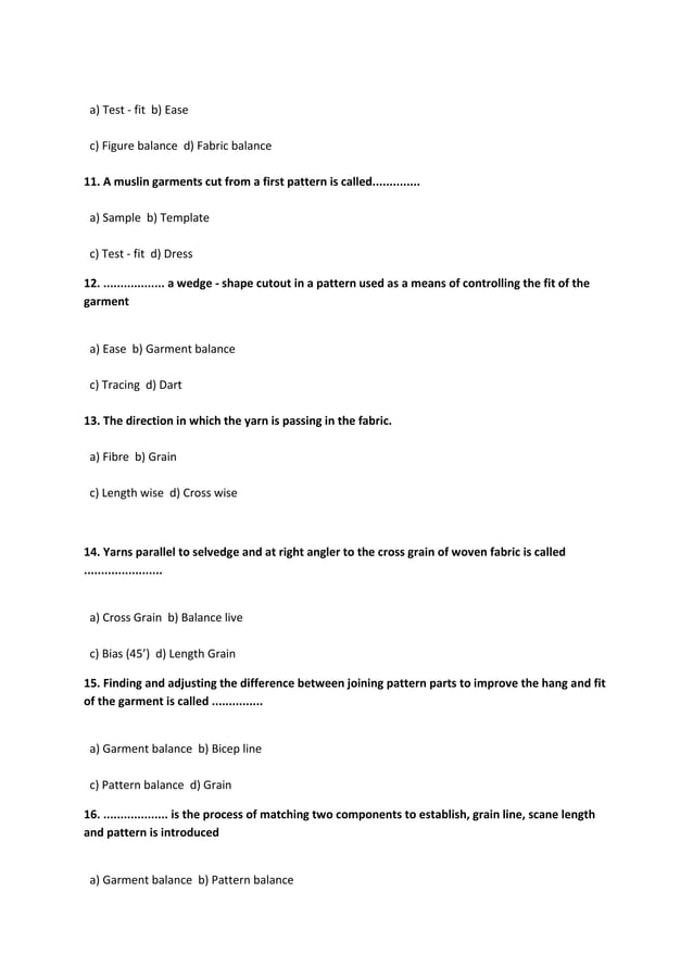 Multiple choice questions for fashion designing | PDF | Needlework ...