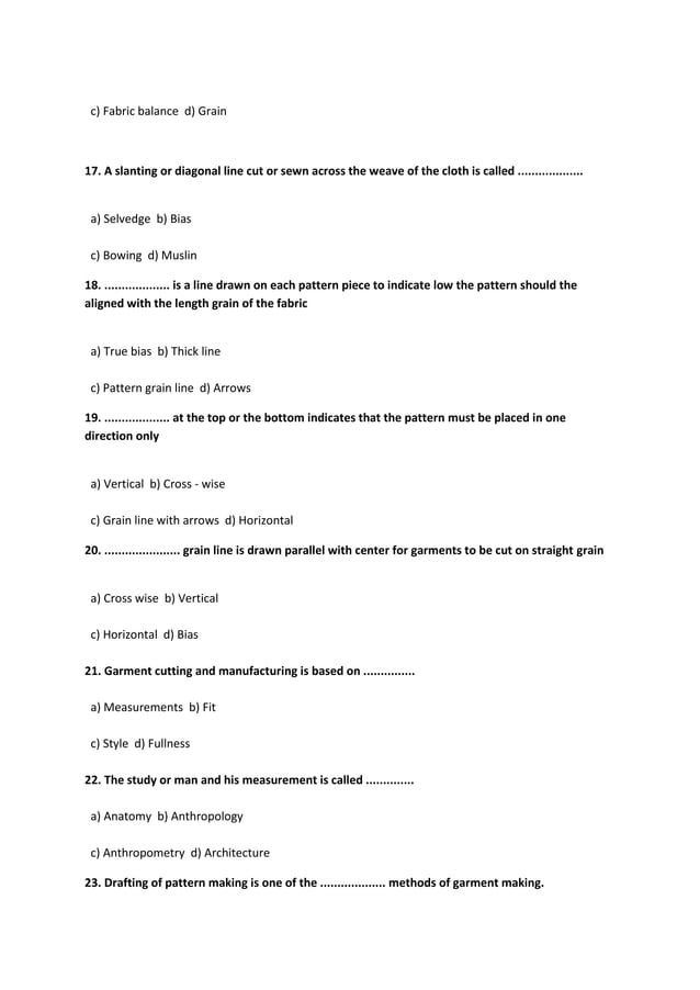 Multiple choice questions for fashion designing | PDF | Needlework ...