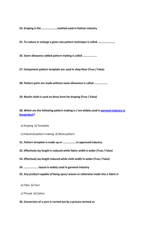Multiple choice questions for fashion designing | PDF