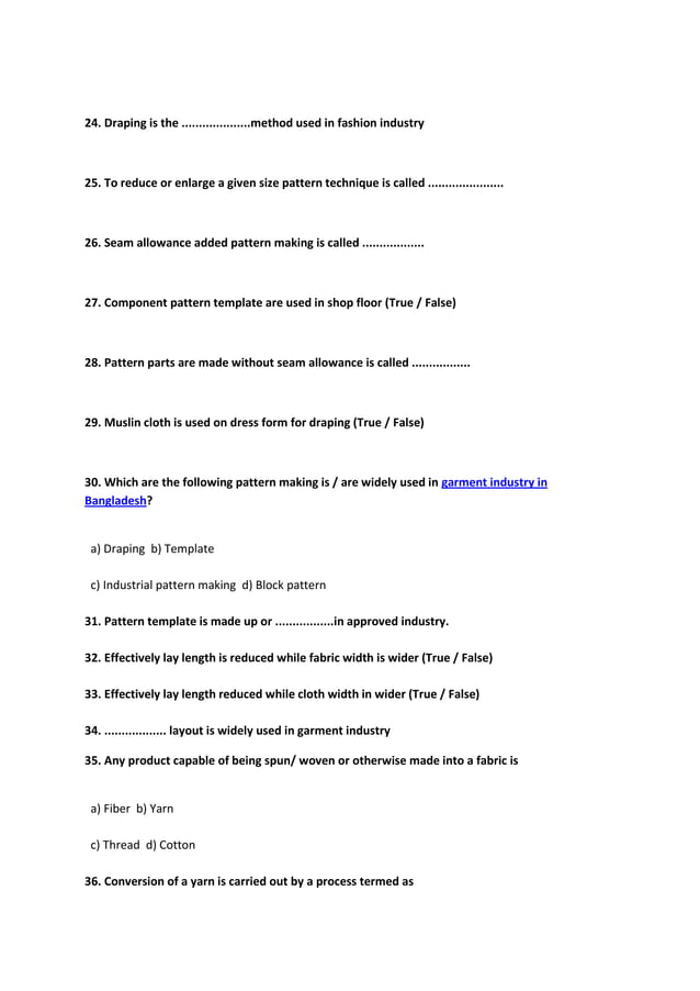 Multiple choice questions for fashion designing | PDF | Needlework ...
