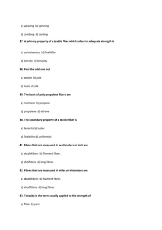 Multiple choice questions for fashion designing | PDF