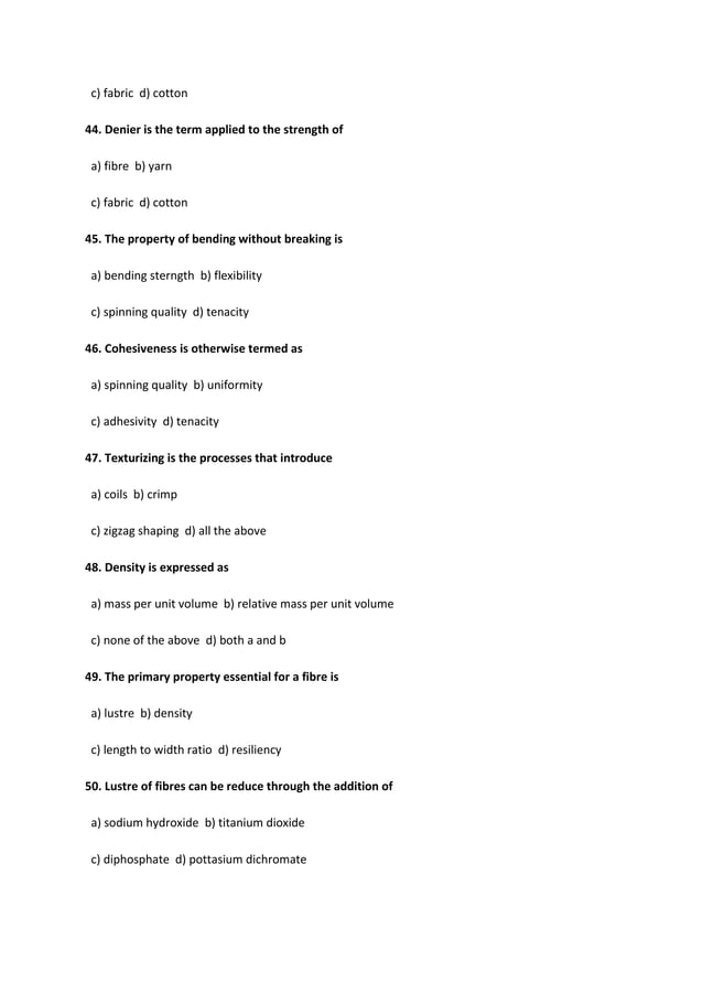 Multiple choice questions for fashion designing | PDF | Needlework ...