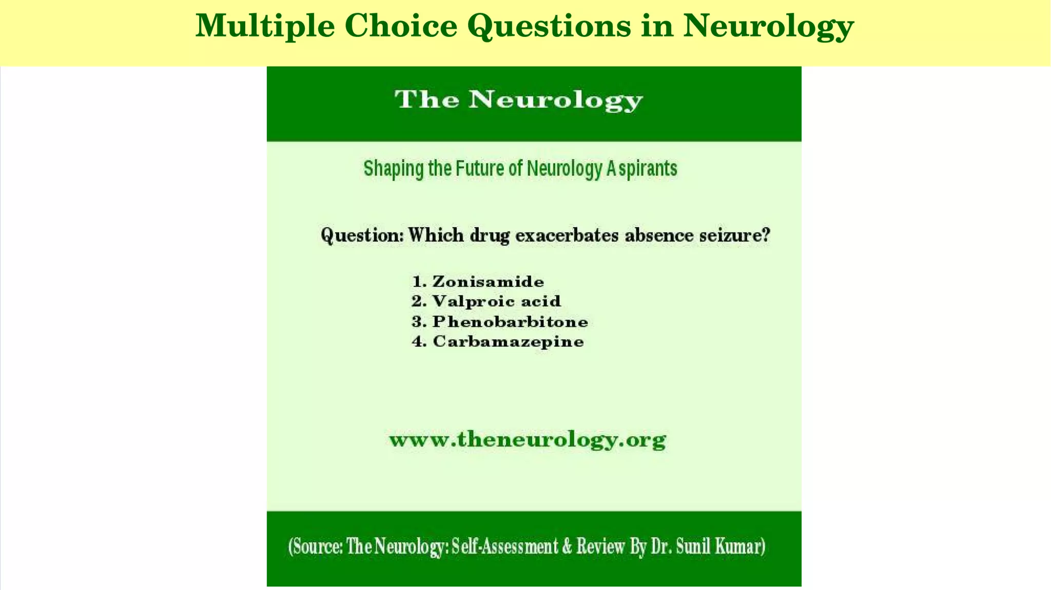 Multiple Choice Questions (MCQs) in Neurology | PDF