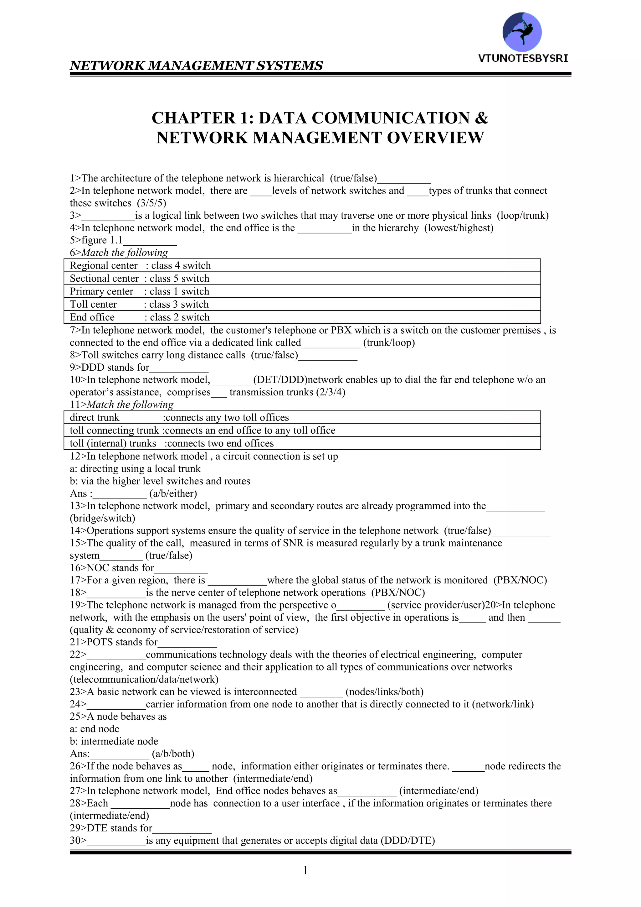 MULTIPLE CHOICE QUESTIONS WITH ANSWERS ON NETWORK MANAGEMENT SYSTEMS | PDF