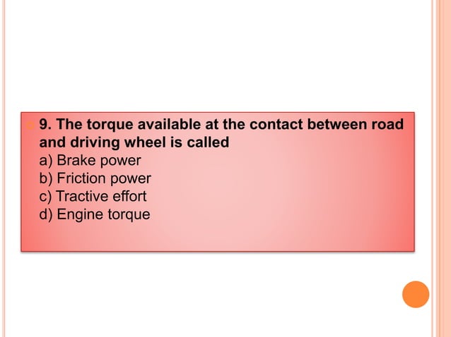 Multiple choice questions Subject -Automobile Engineering | PPTX