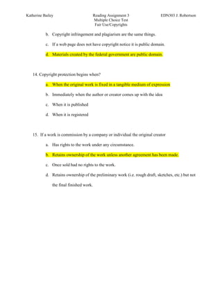 Multiple choice quiz for copyright laws and fair use | DOCX