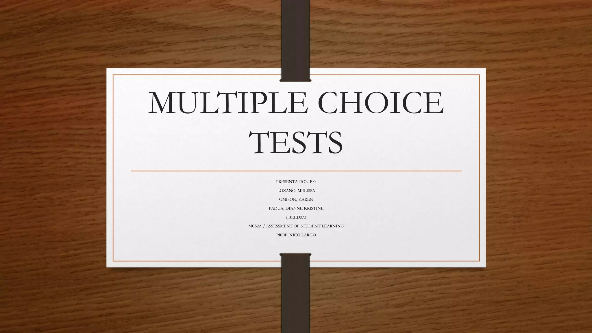 Multiple Choice Tests | PPTX