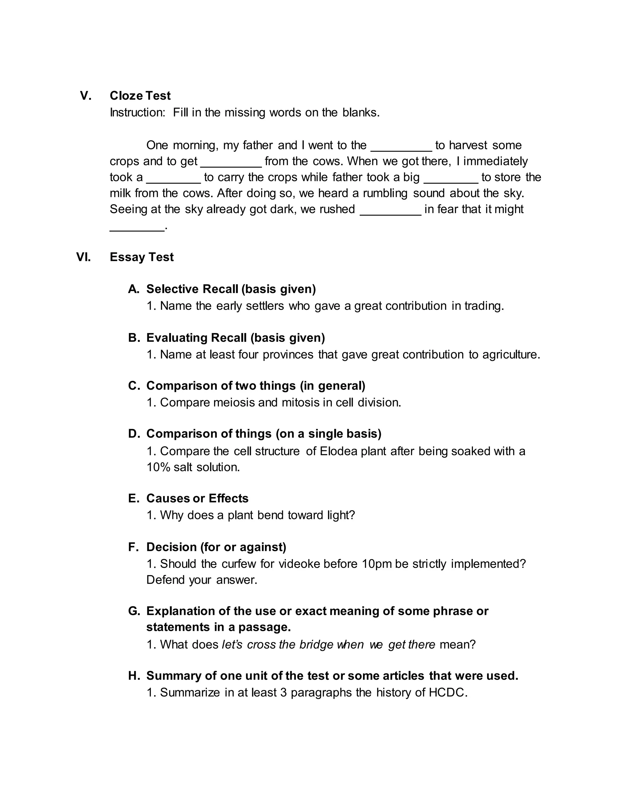 Test type questions | DOCX