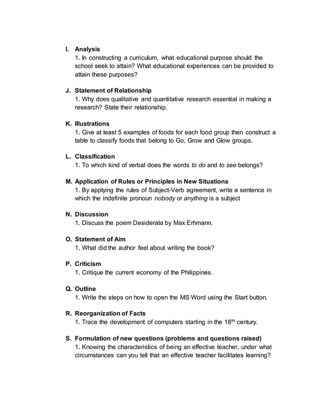 Test type questions | DOCX