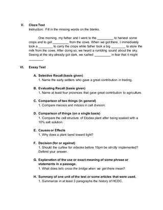 Test type questions | DOCX