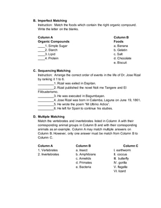 Multiple Choice Test Directions