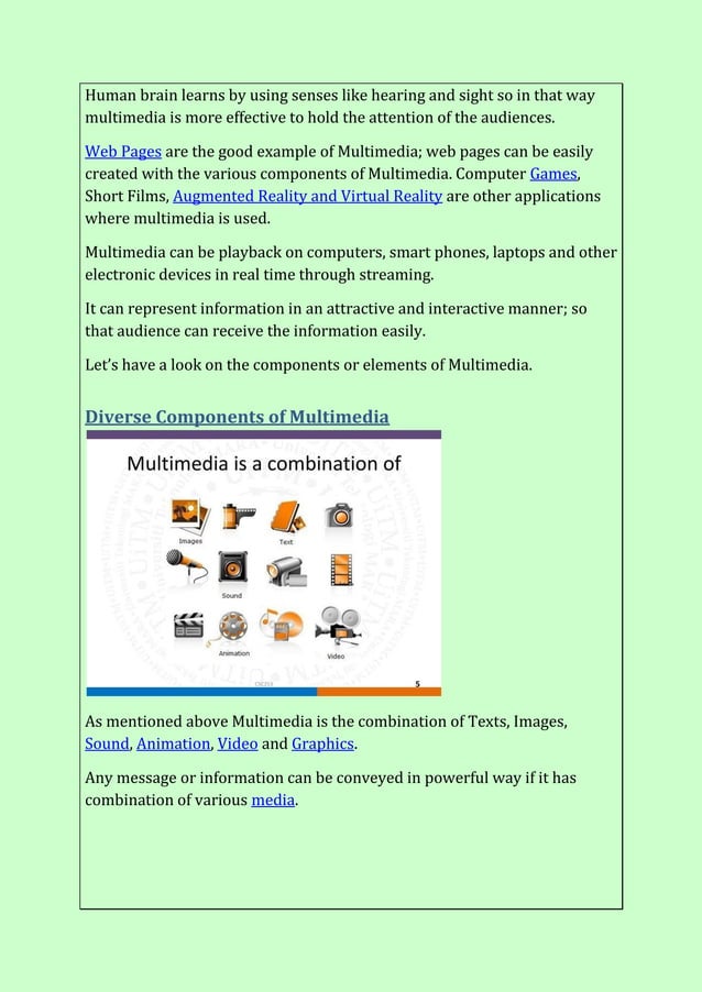 MULTIPLE COMPONENTS OF MULTIMEDIA | PDF | Computer Animation | Computer Software and Applications