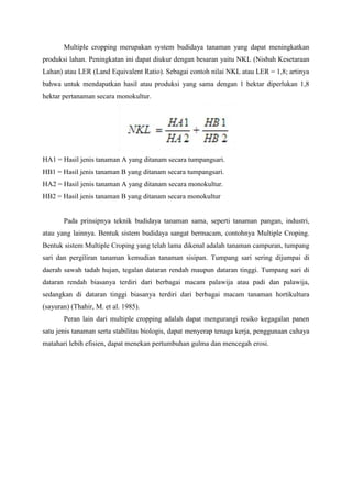 Multiple cropping dalam koridor sistem pertanian terpadu berkelanjutan ...