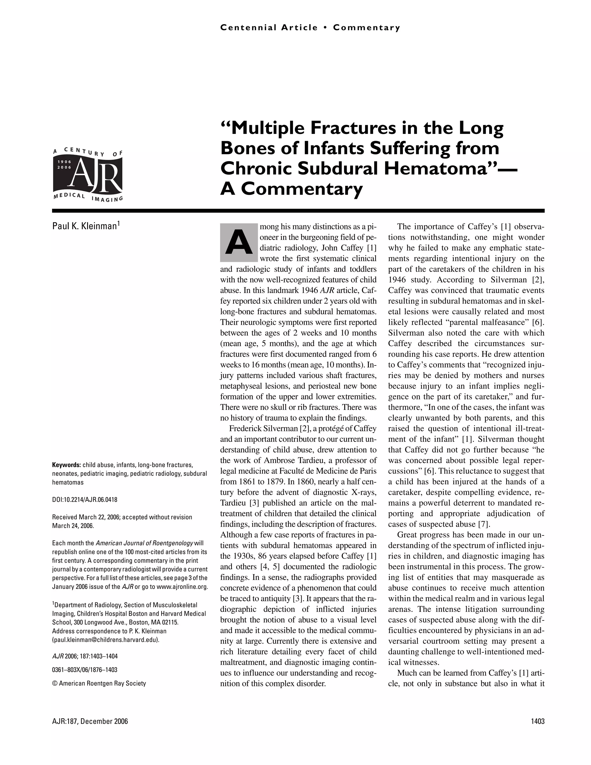 Multiple fractures in the long bones of infants suffering from chronic ...