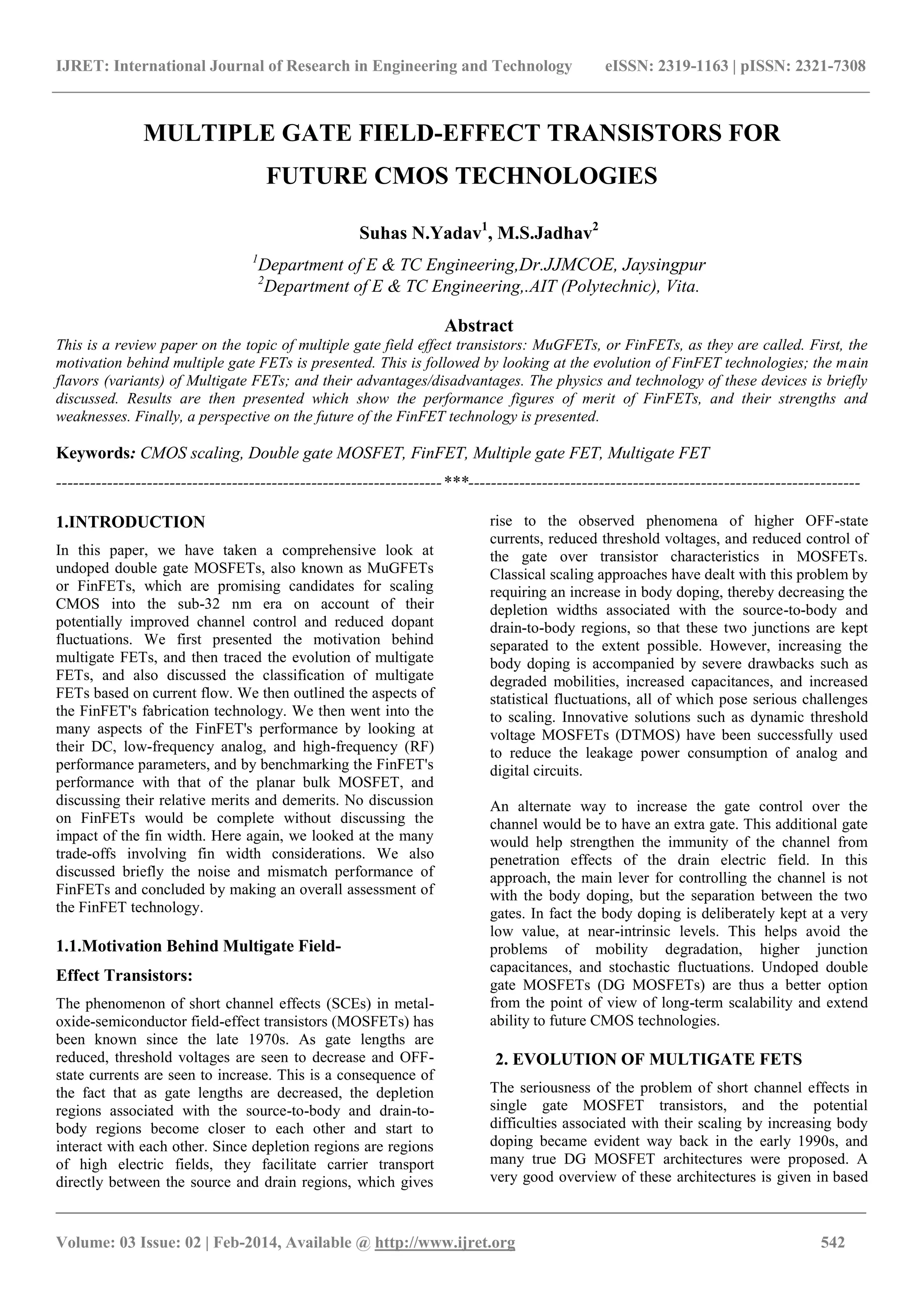 Multiple Gate Field Effect Transistors For Pdf