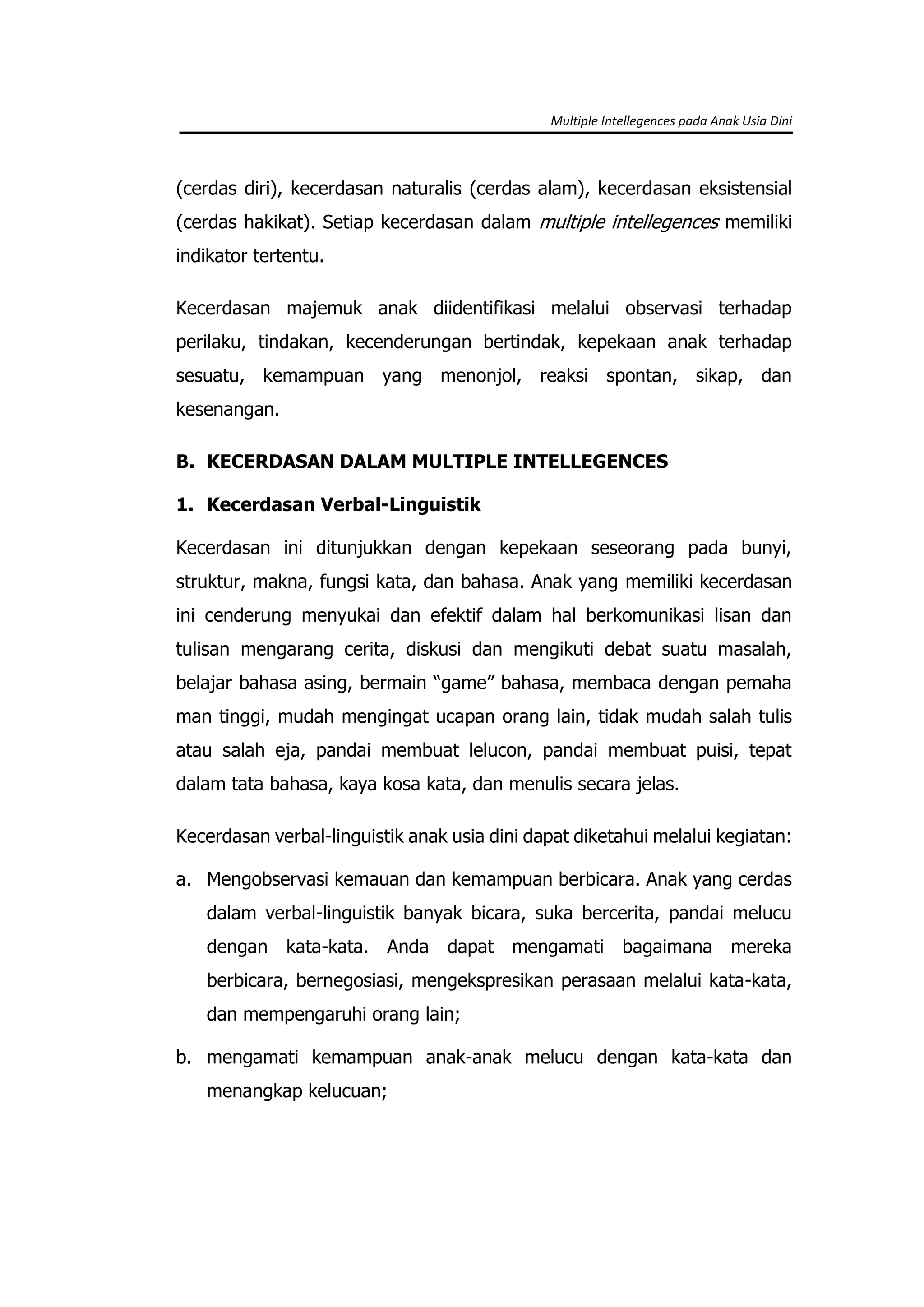 Multiple Intellegences pada Anak Usia Dini | PDF