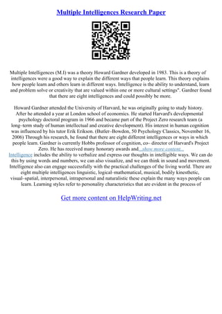Multiple Intelligence Essay | PDF | Educational Assessment | Education