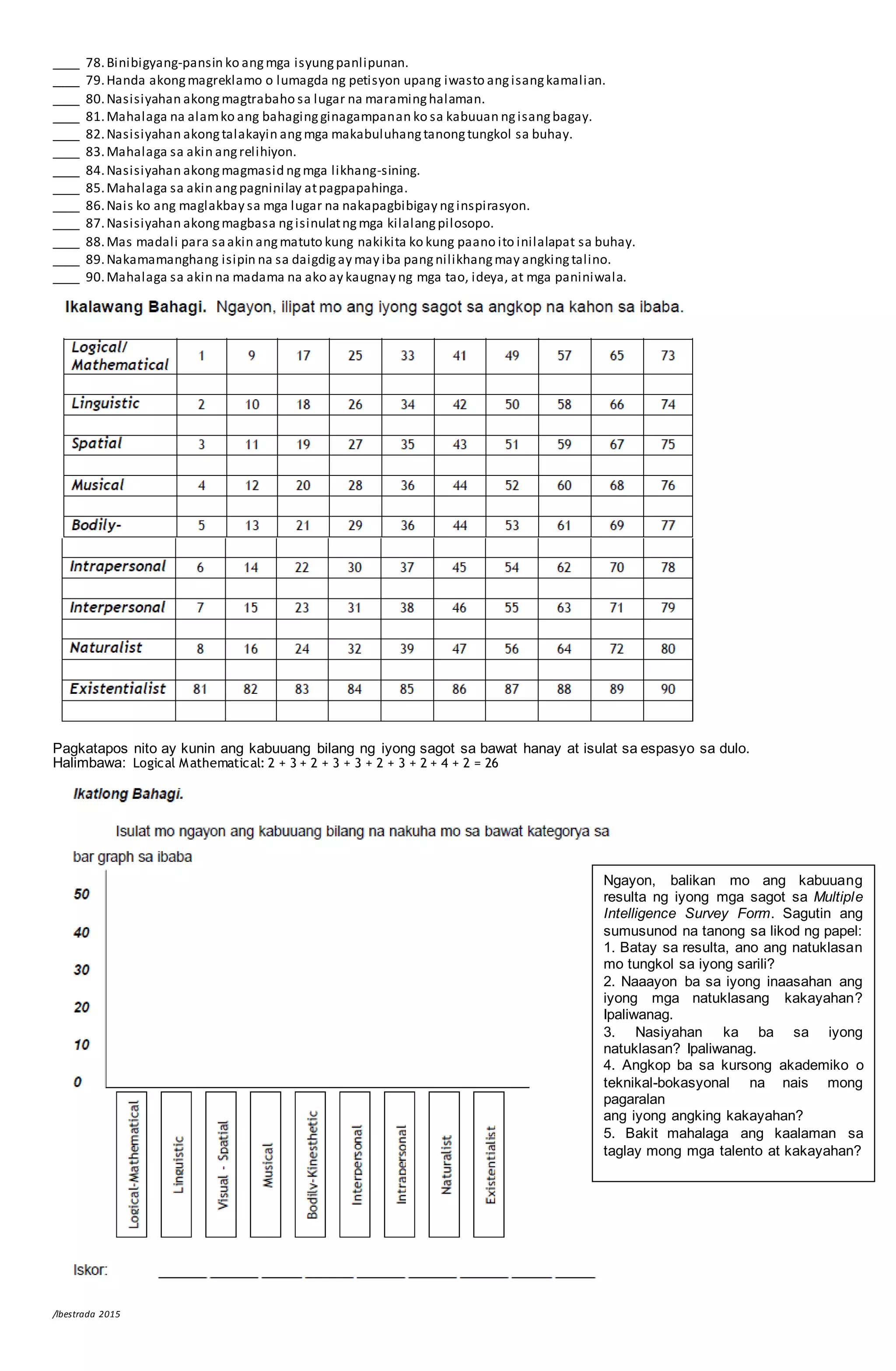 ESP Multiple Intelligence (MI) Survey | DOCX