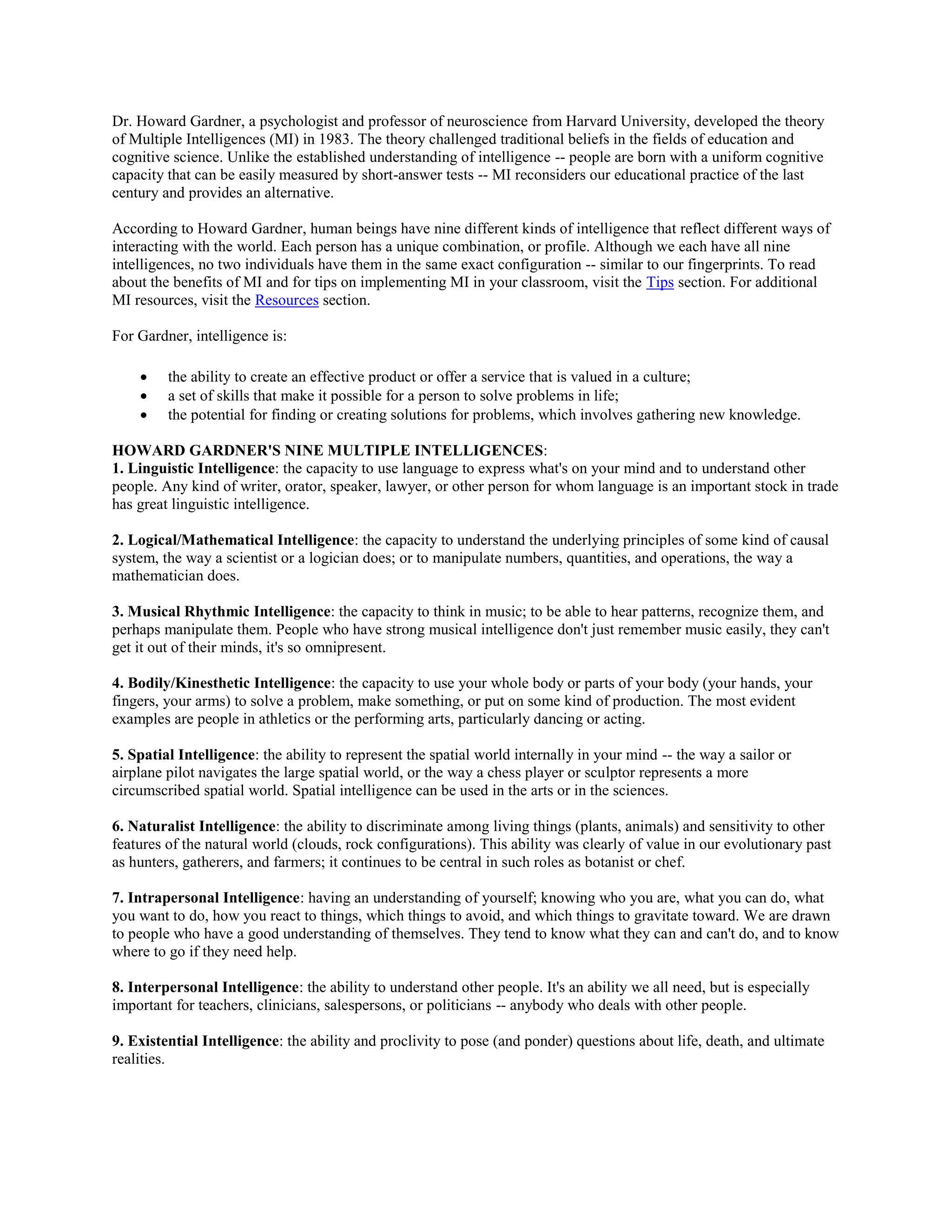Multiple intelligences | PDF