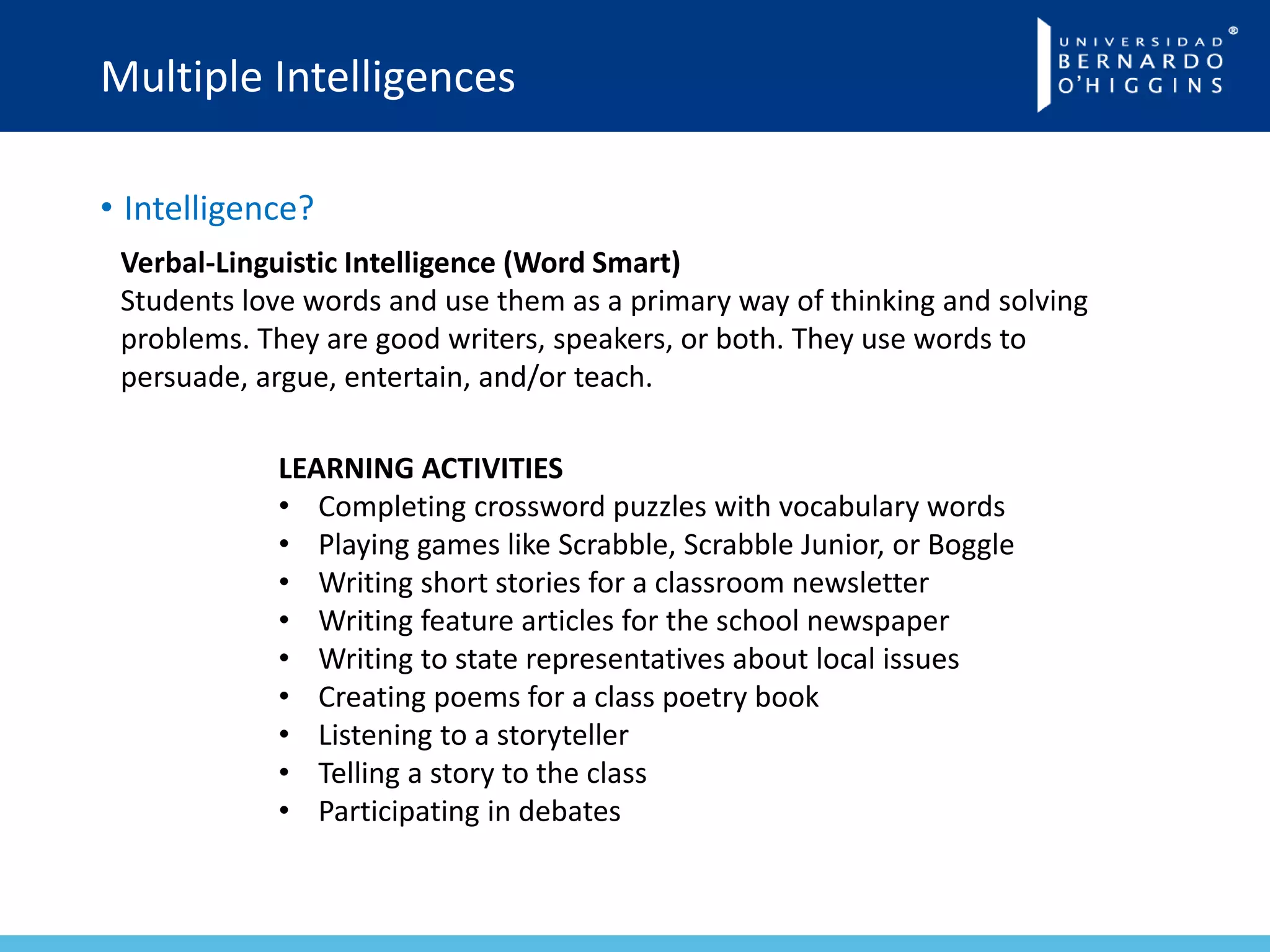 Multiple intelligences | PPTX | Secondary Education | Education