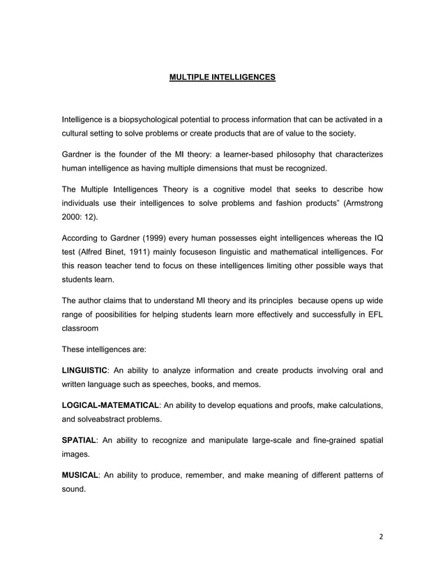 Multiple intelligences 4 | DOCX | Educational Assessment | Education