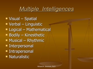 Multiple Intelligences In The Classroom Tec Htoolscourse | PPT
