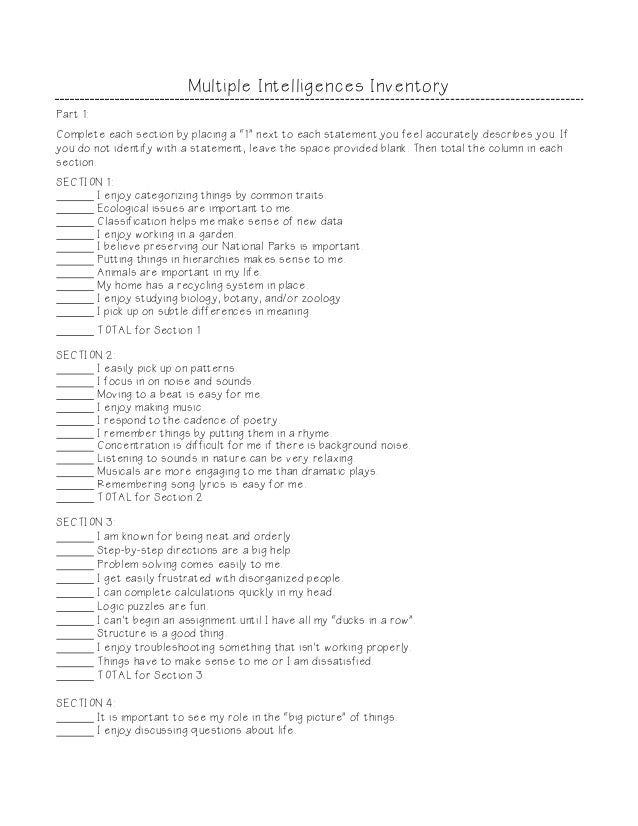 Multiple intelligences inventory