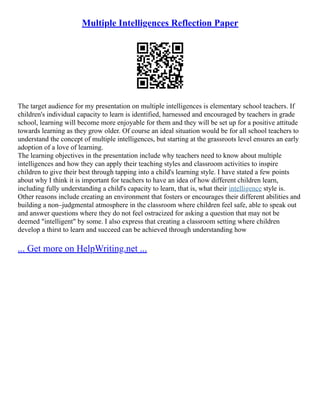 Multiple Intelligences Reflection Paper | PDF