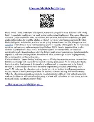 Multiple Intelligences Reflection Paper | PDF