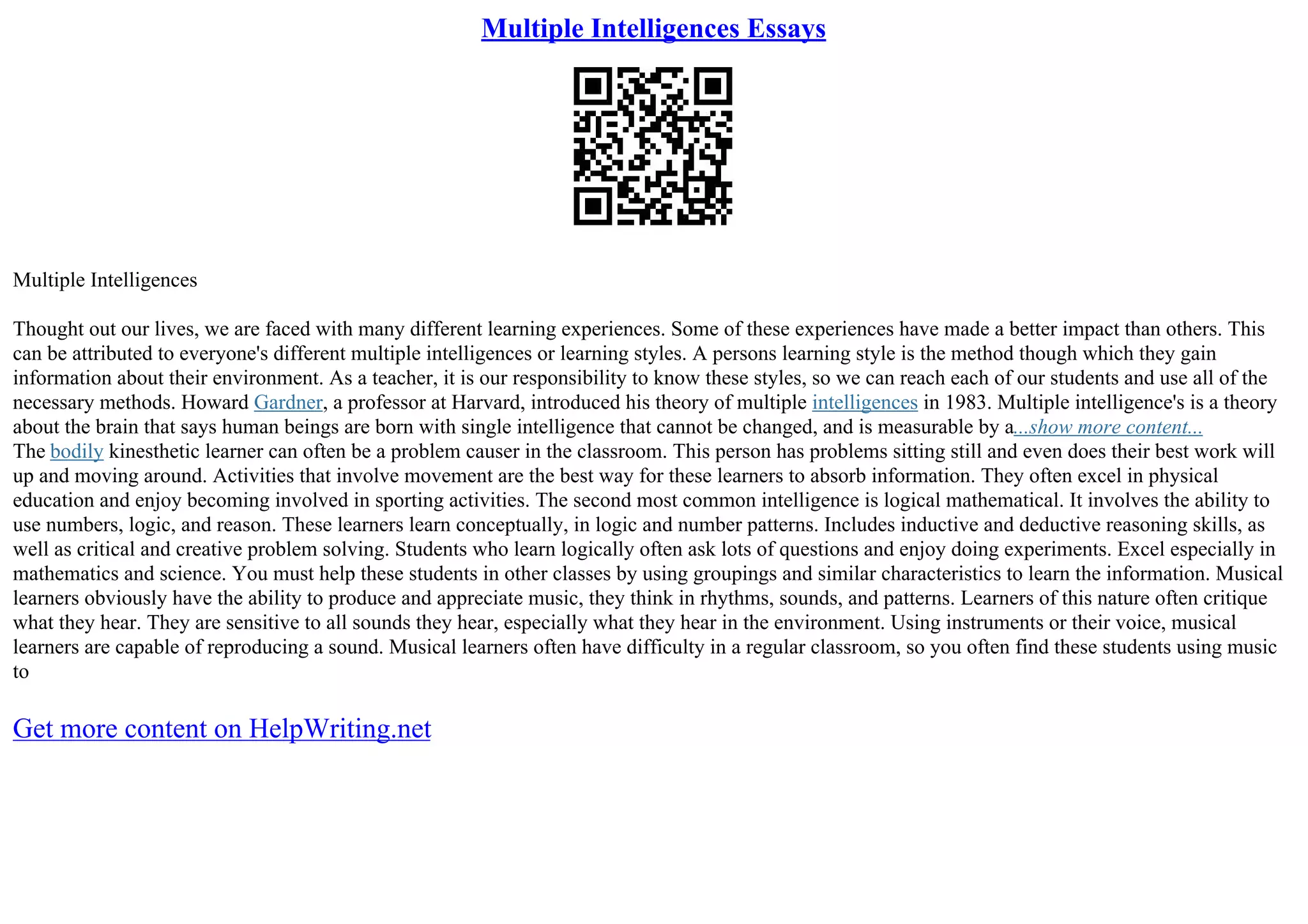 Multiple Intelligences Research Paper | PDF