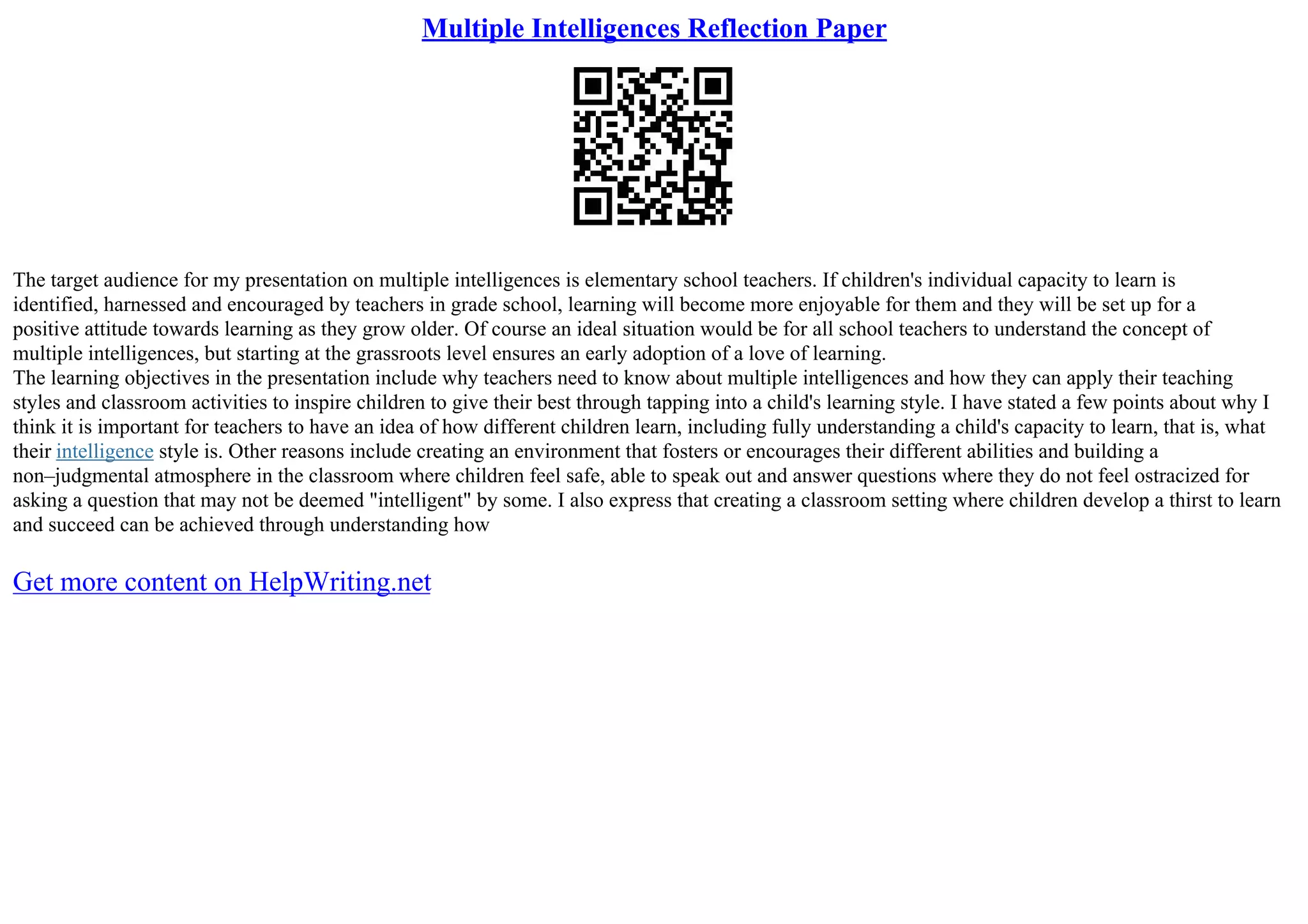 Multiple Intelligences Research Paper | PDF